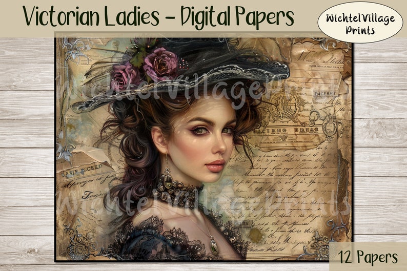 Victorian Ladies Digital Papers, Collage Sheet, Fantasy Kit, Journal ...