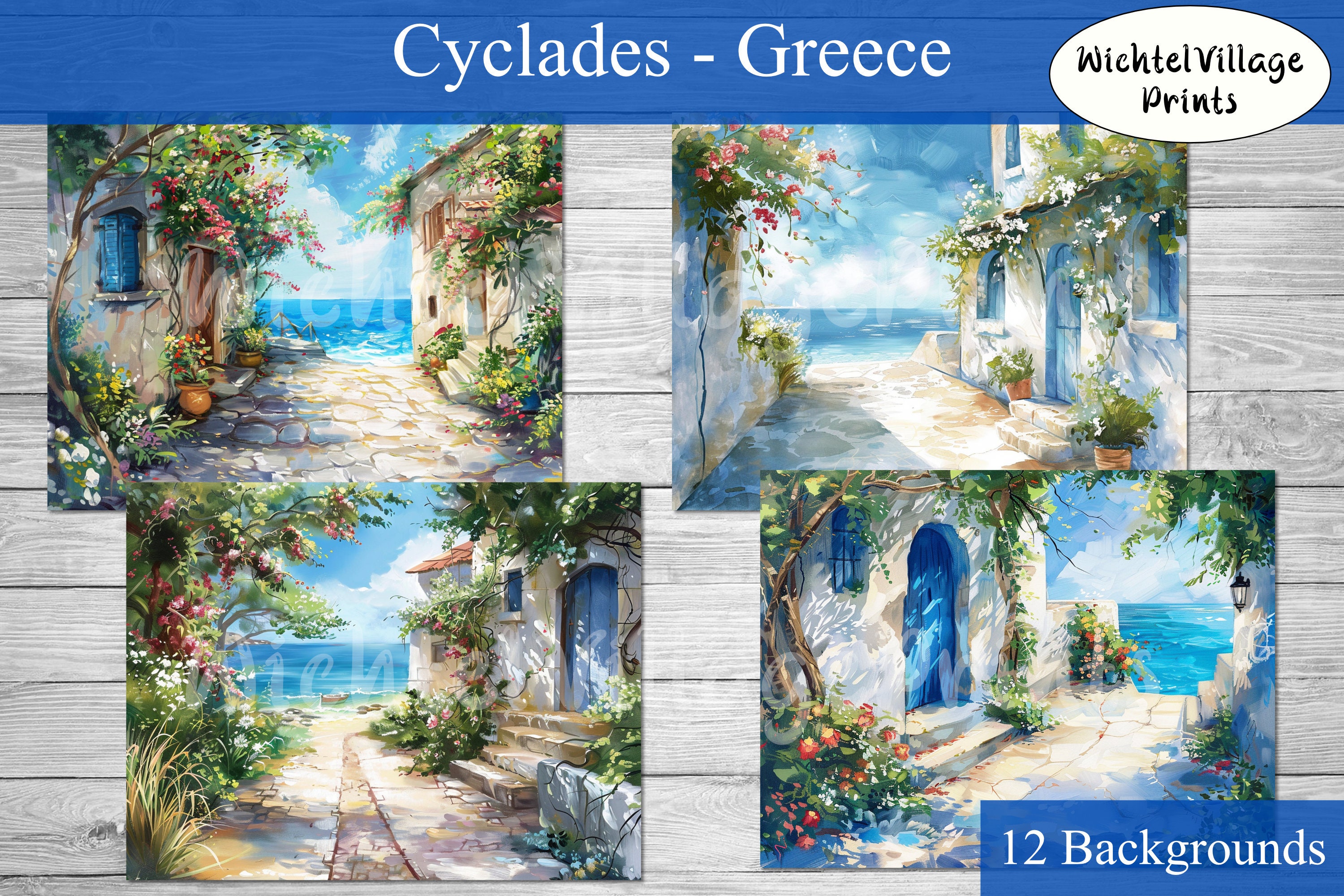 Cyclades Greece Backgrounds Junk Journal, Collage Sheet, Scrapbook Page ...
