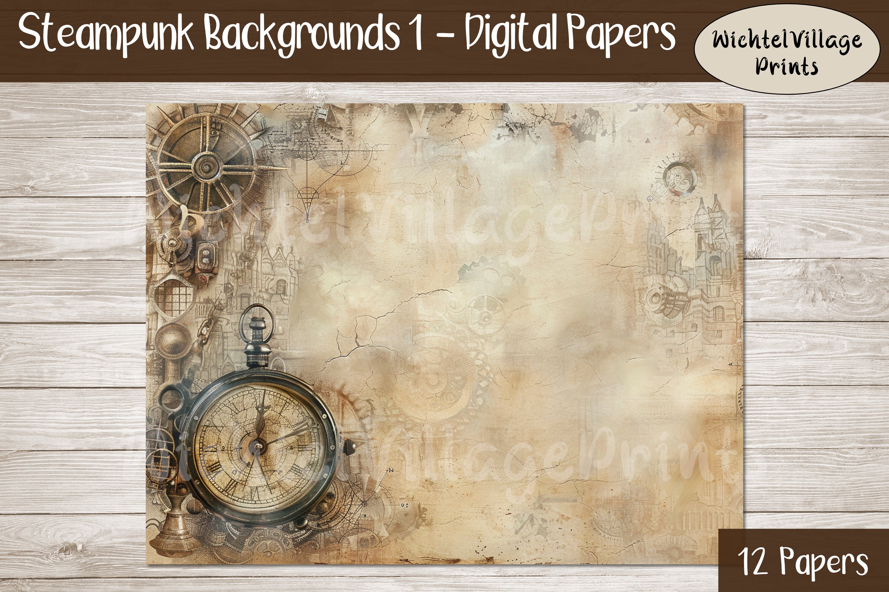 Steampunk Backgrounds 1 - Digital Papers, Collage Sheet, Fantasy Kit ...