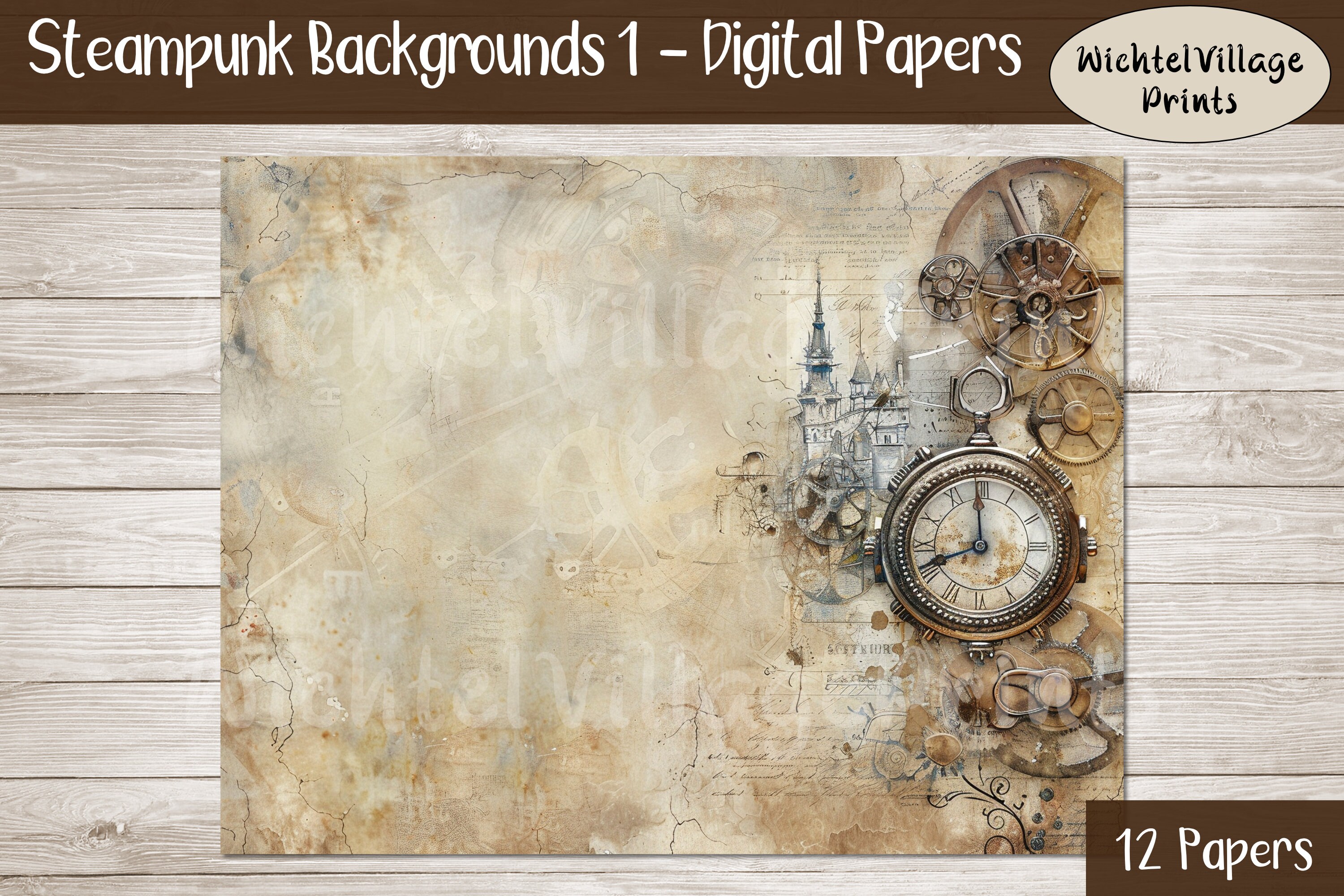 Steampunk Backgrounds 1 - Digital Papers, Collage Sheet, Fantasy Kit ...