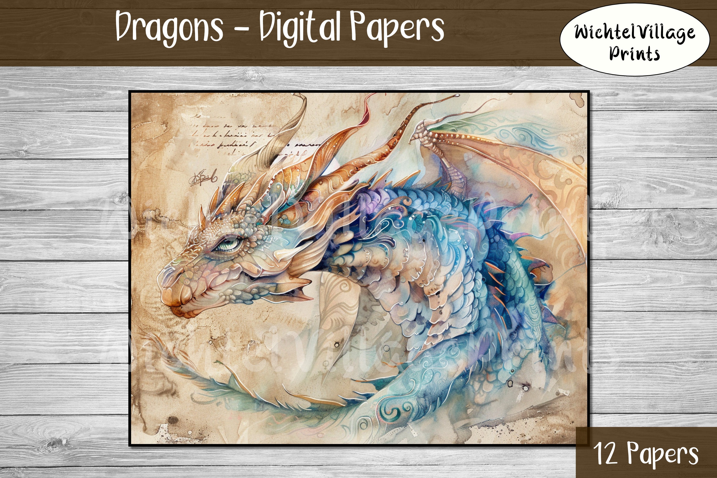 Dragons Digital Papers Collage Sheet, Fantasy Kit, Journal Page ...