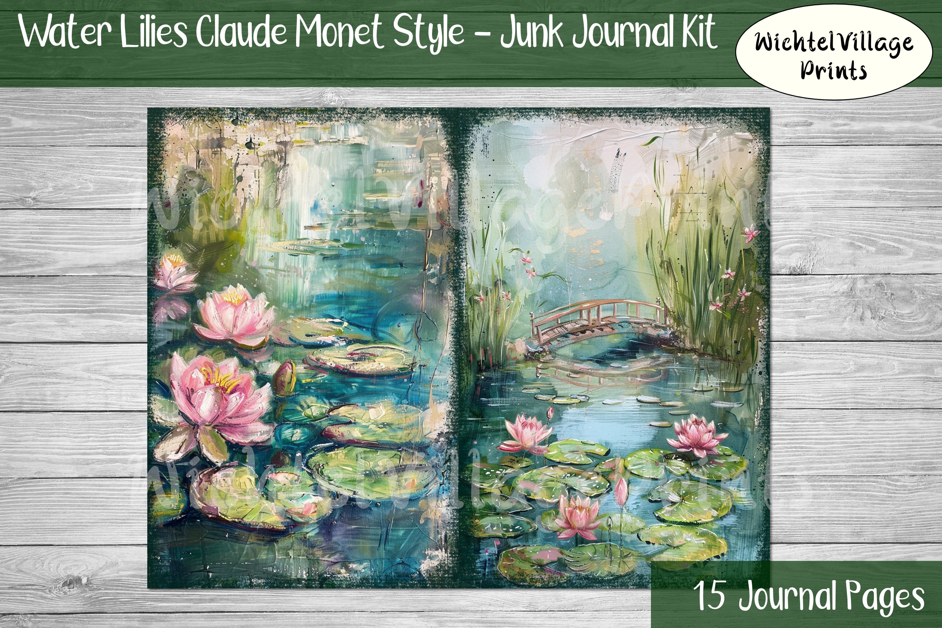 Water Lilies Claude Monet Style Junk Journal Kit, Collage Sheet ...
