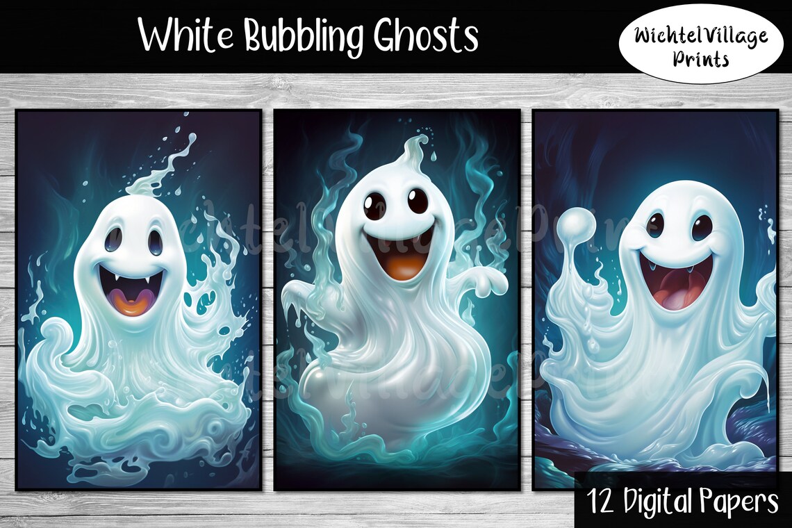 White Bubbling Ghosts Digital Papers Spooky Halloween, Journal Page ...