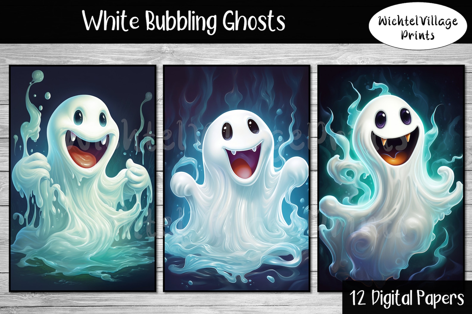 White Bubbling Ghosts Digital Papers Spooky Halloween, Journal Page ...