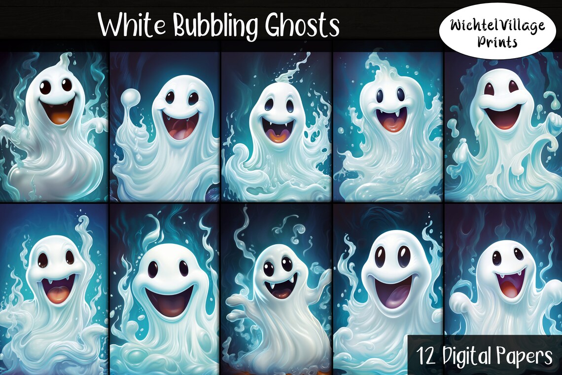 White Bubbling Ghosts Digital Papers Spooky Halloween, Journal Page ...