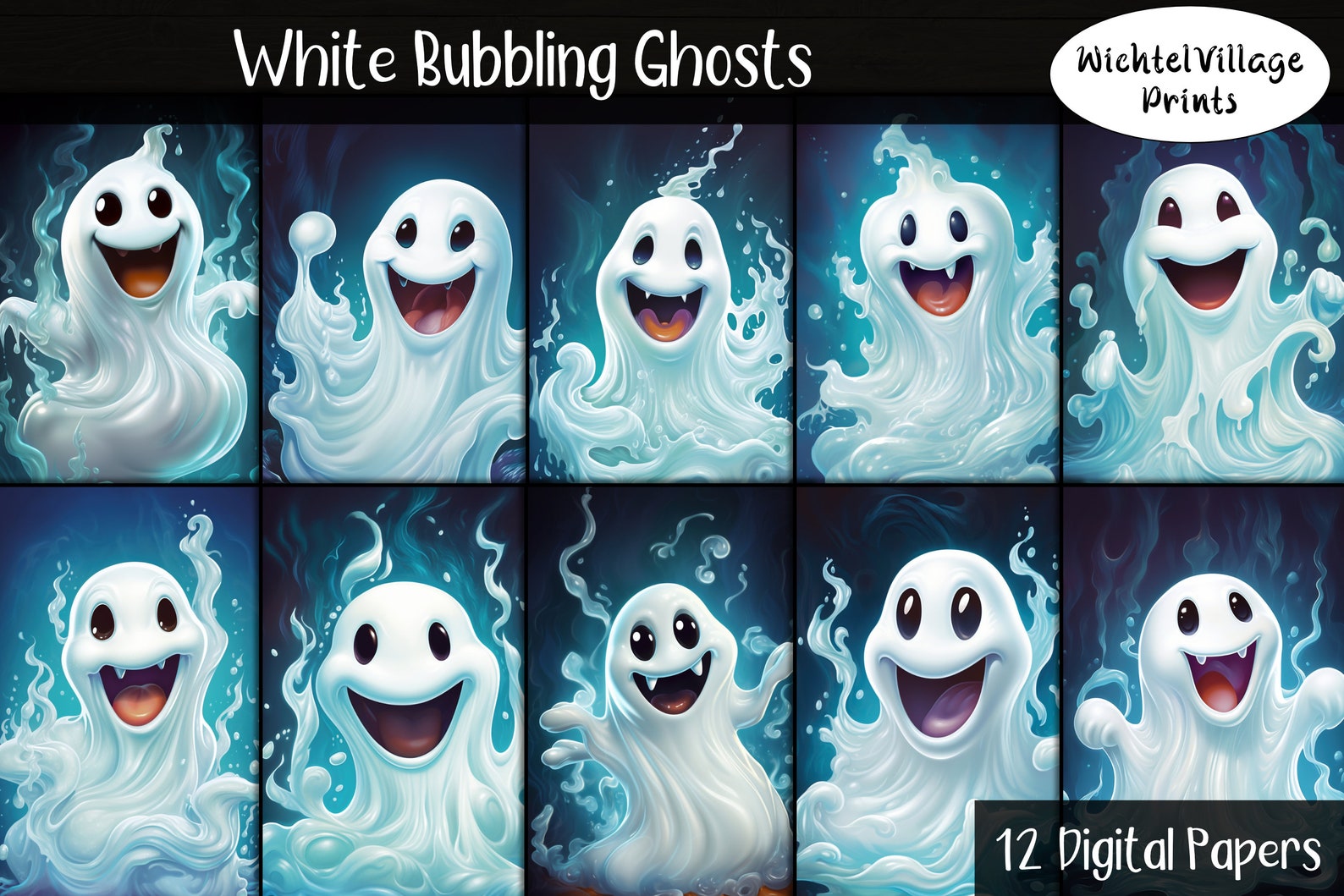 White Bubbling Ghosts Digital Papers Spooky Halloween, Journal Page ...