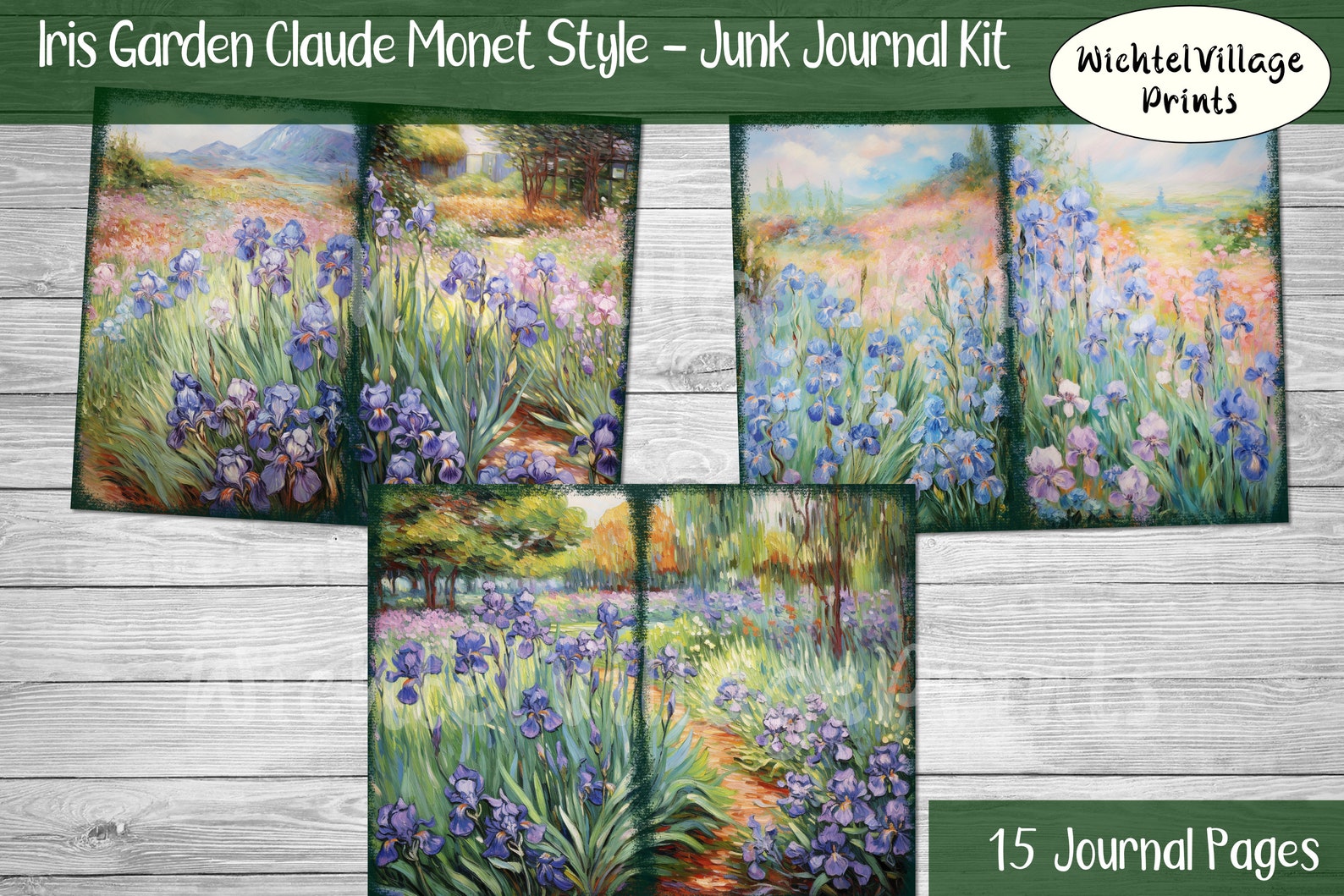 Iris Garden Claude Monet Style - Junk Journal Kit, Collage Sheet ...