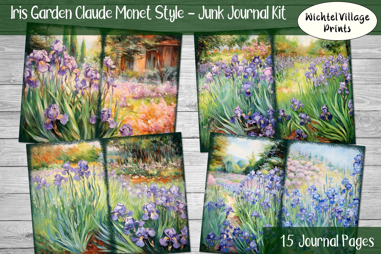 Iris Garden Claude Monet Style - Junk Journal Kit, Collage Sheet ...