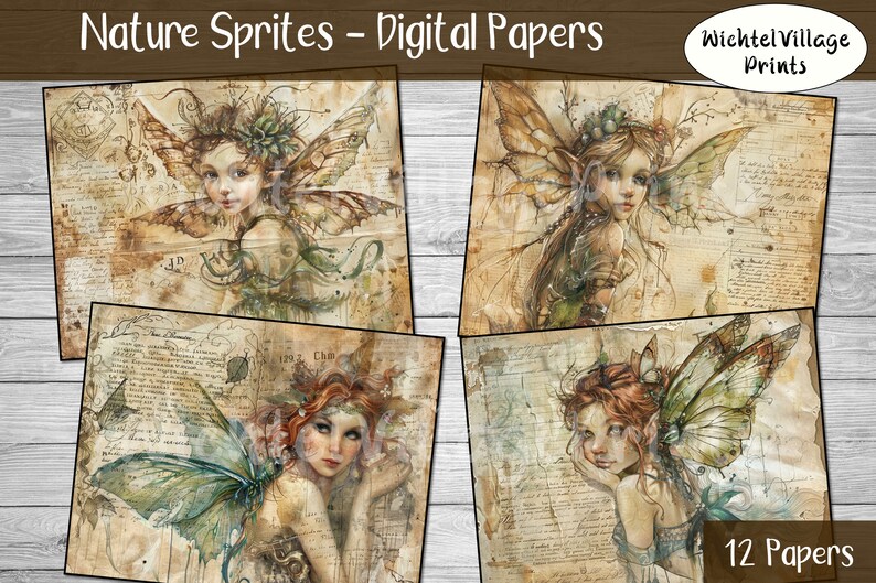 Nature Sprites - Digital Papers - Collage Sheet, Fantasy Kit, Journal ...