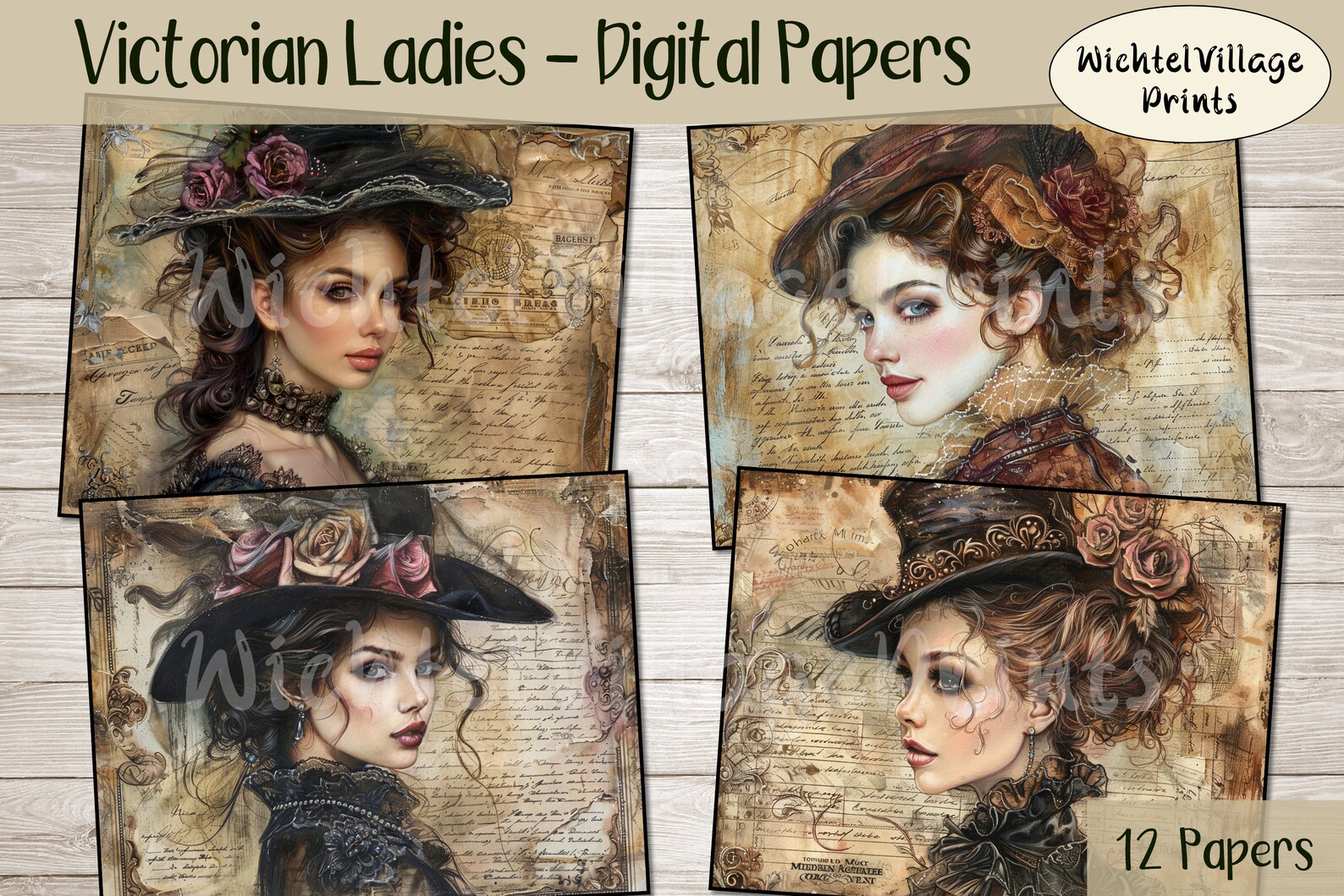 Victorian Ladies - Digital Papers, Collage Sheet, Fantasy Kit, Journal ...