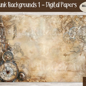 Steampunk Backgrounds 1 - Digital Papers, Collage Sheet, Fantasy Kit ...