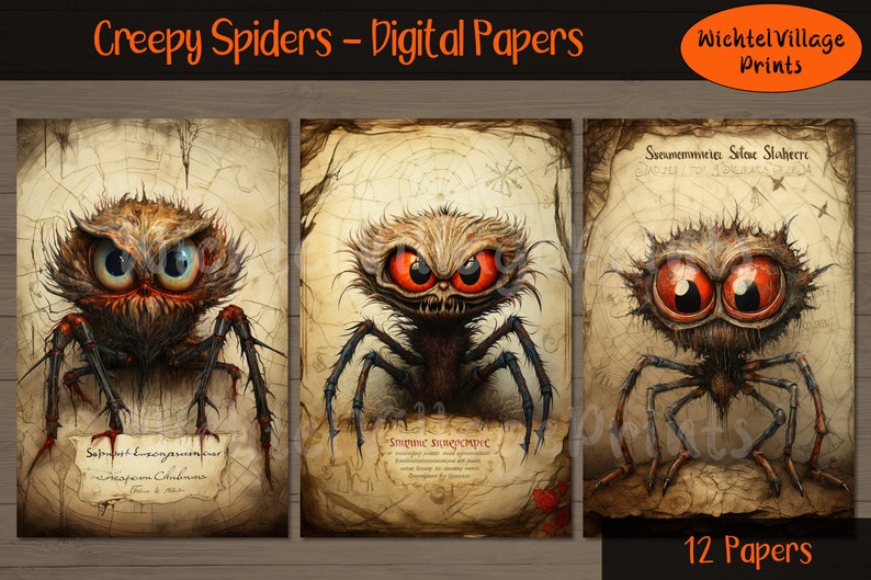 Creepy Spiders Digital Papers Collage Sheet, Fantasy Kit, Journal Page ...
