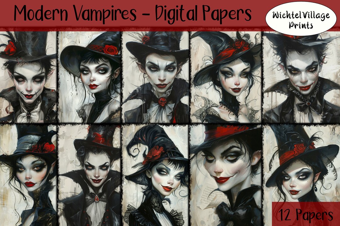 Modern Vampires Digital Papers Collage Sheet, Fantasy Kit, Journal Page ...