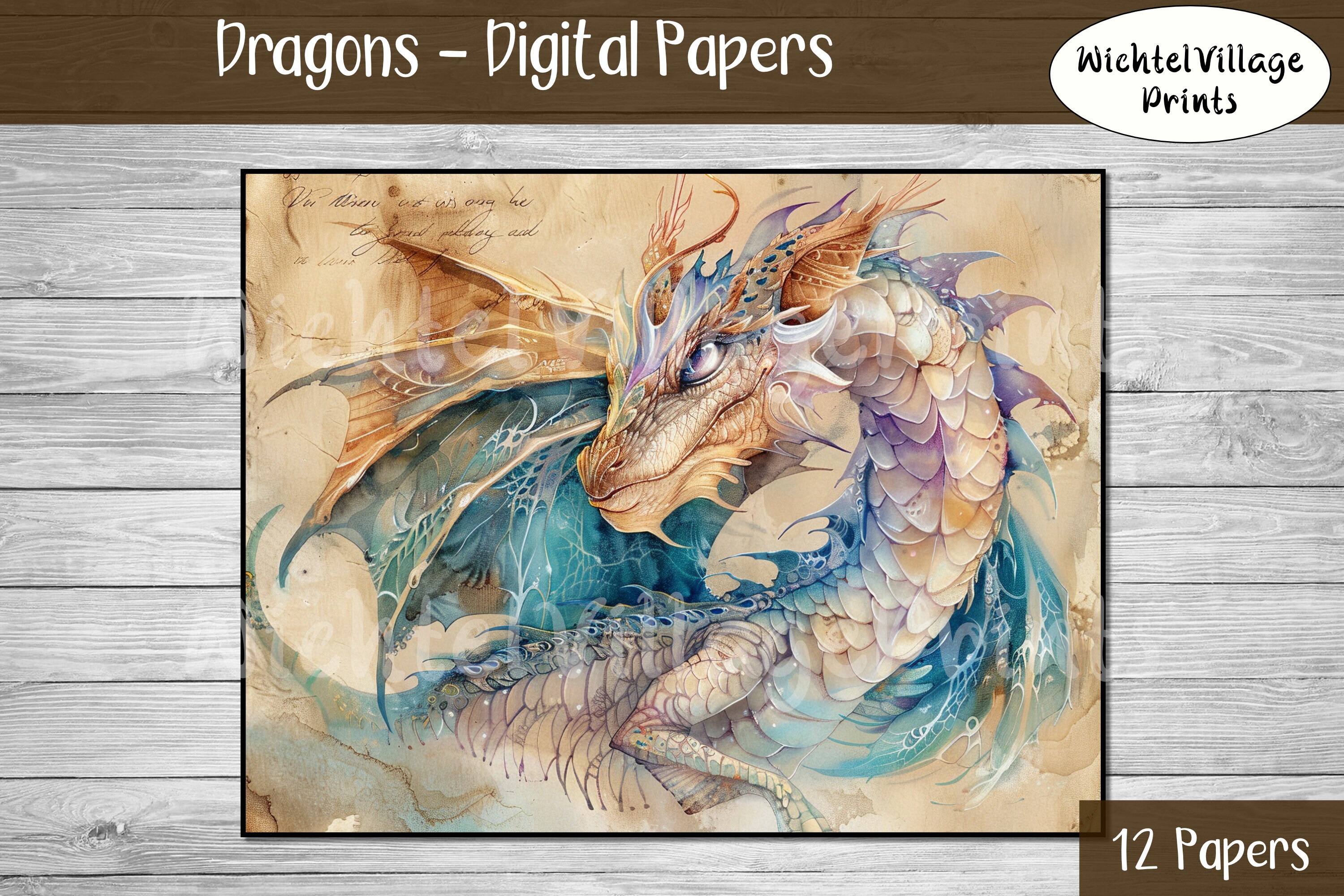 Dragons Digital Papers Collage Sheet, Fantasy Kit, Journal Page ...