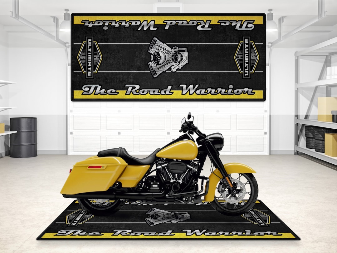 The Road Warrior Garage Mat Design for Harley Davidson Motorcycle Pit ...