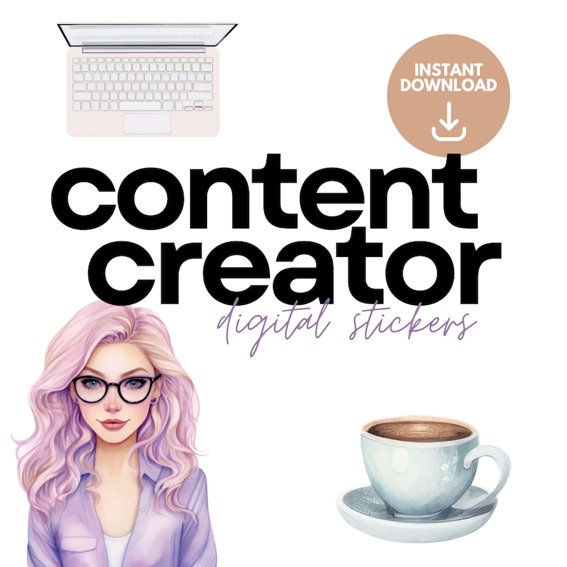 Content Creator Digital Stickers | Transparent PNG Files | Instant ...
