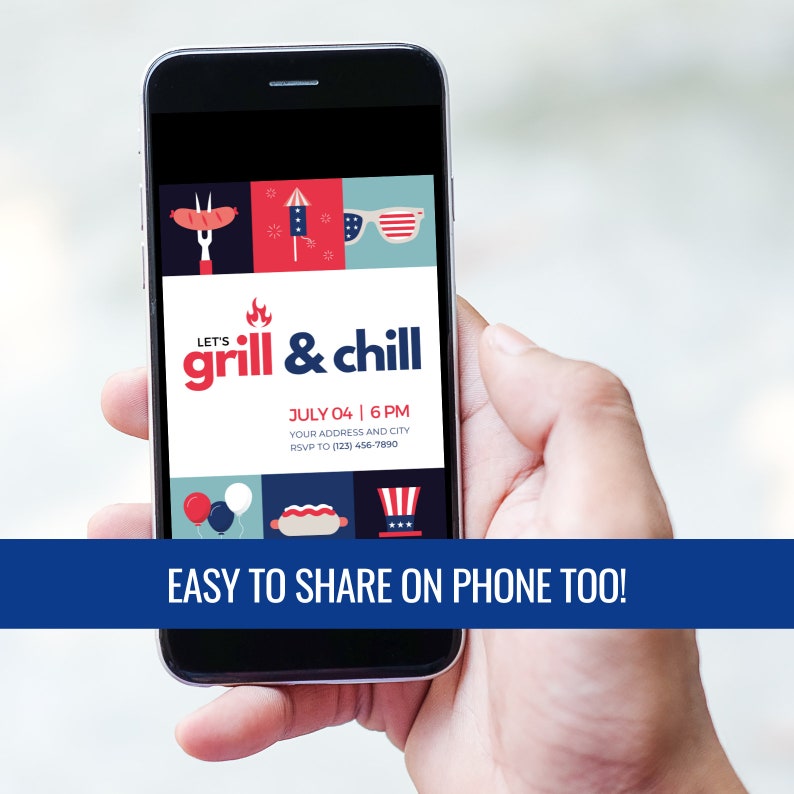 Grill & Chill Invitation – 4th of July BBQ, Editable Canva Template - Etsy