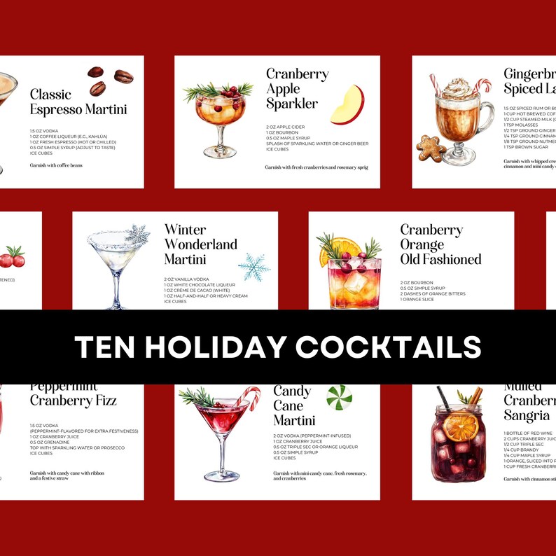 Holiday Cocktail Recipe Cards, DIY Cocktail Recipe Card Canva Template ...