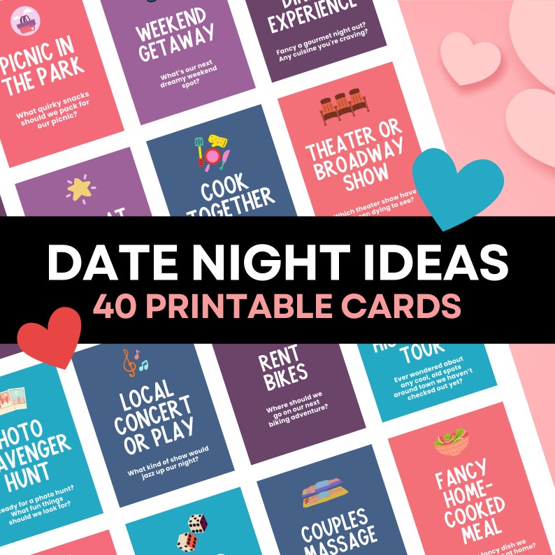 Printable Date Night Idea Cards, Date Night Cards, Date Night Ideas ...
