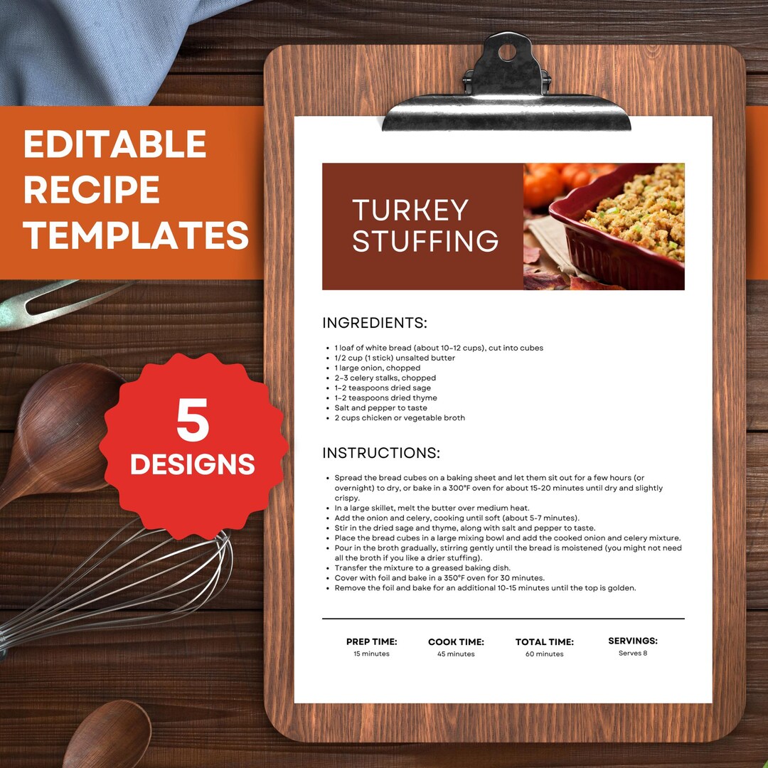 Recipe Template for Canva | Editable Recipe Cards With 5 Designs ...