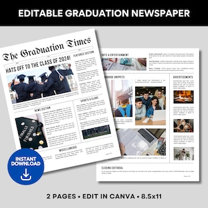 Graduation Newspaper Template, Graduation Gift, Graduation News ...