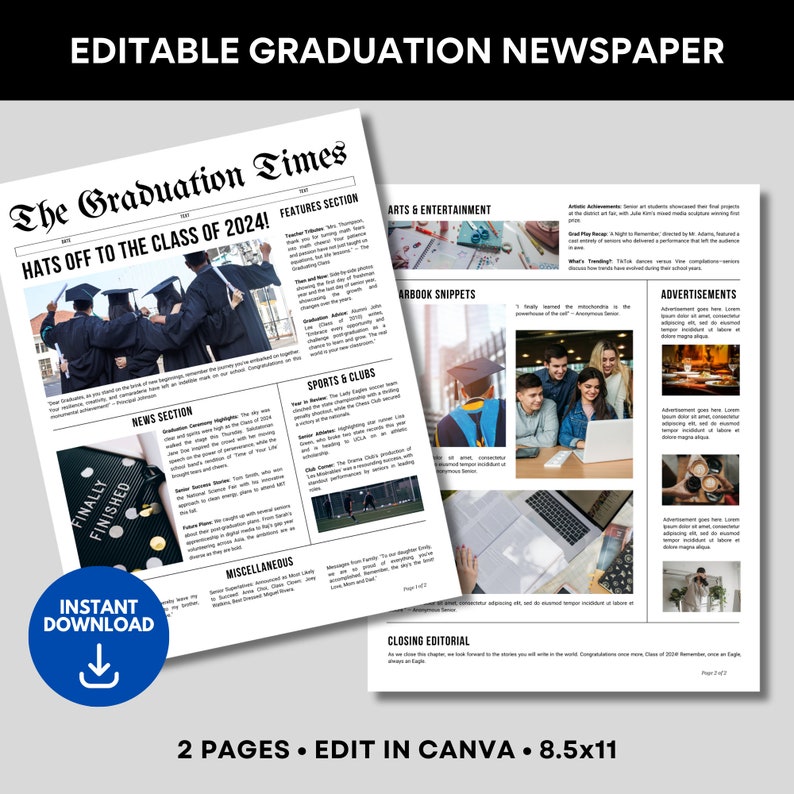 Graduation Newspaper Template, Graduation Gift, Graduation News ...
