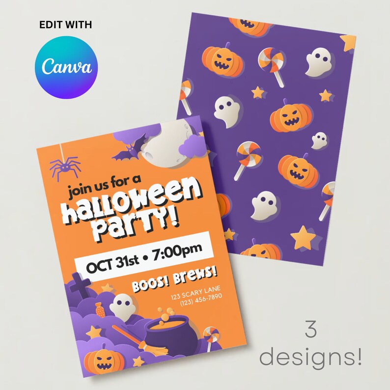 Editable Halloween Party Invitation, Canva Template (digital Download ...