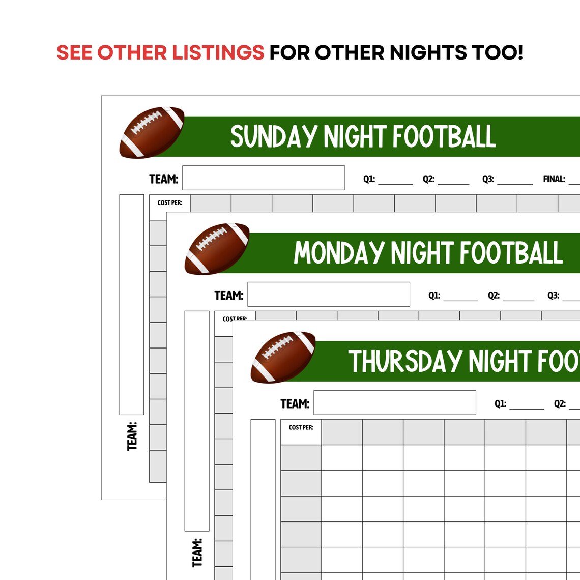 Sunday Football Squares, Pro Football Squares, College Football ...