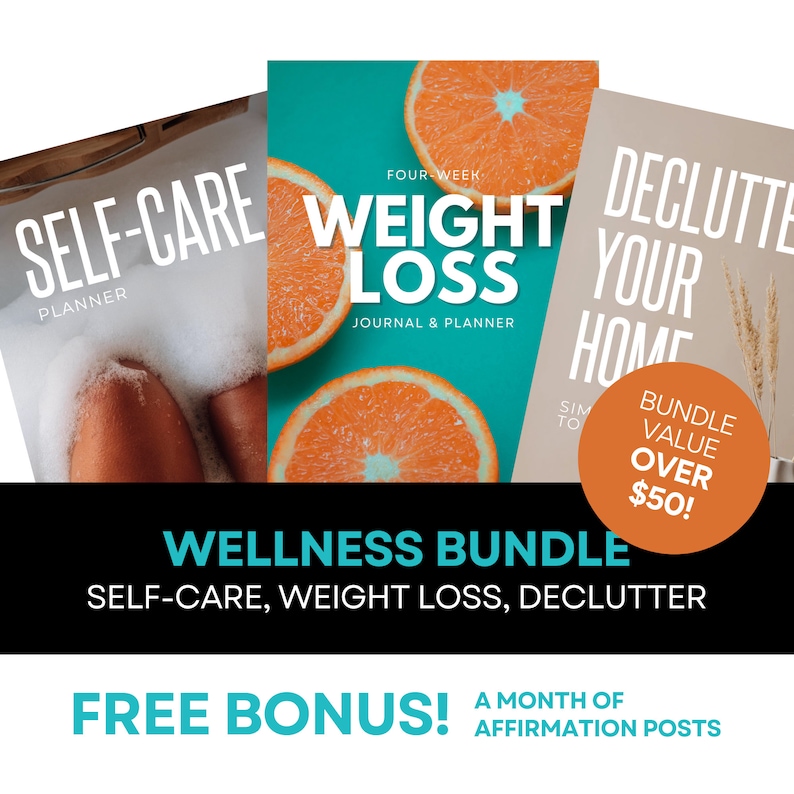 Wellness Planner Bundle, Self Care Planner, Weight Loss Planner ...