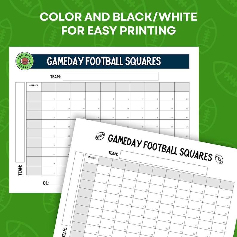 Football Squares Printable, Editable Game Day Template (PDF) - Etsy