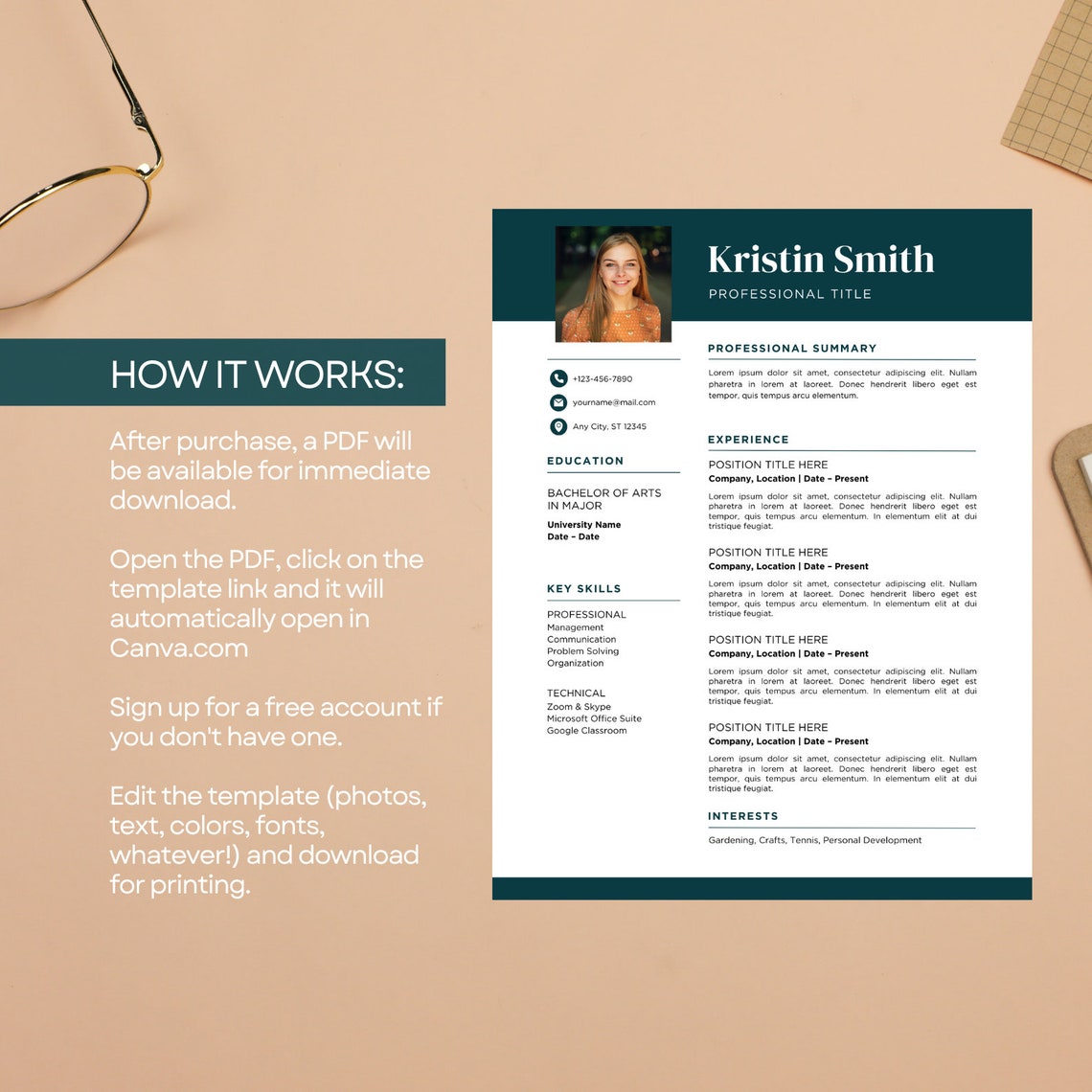 Professional Resume Template, Modern CV and Cover Letter for Canva ...