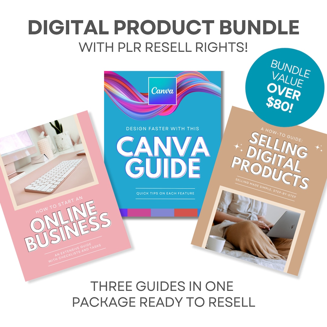 Digital Product Bundle, Digital Products With PLR, Canva Guide for Beginners, Selling Digital ...