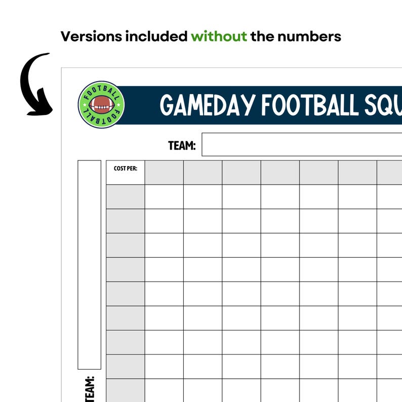 Football Squares Printable, Editable Game Day Template (PDF) - Etsy