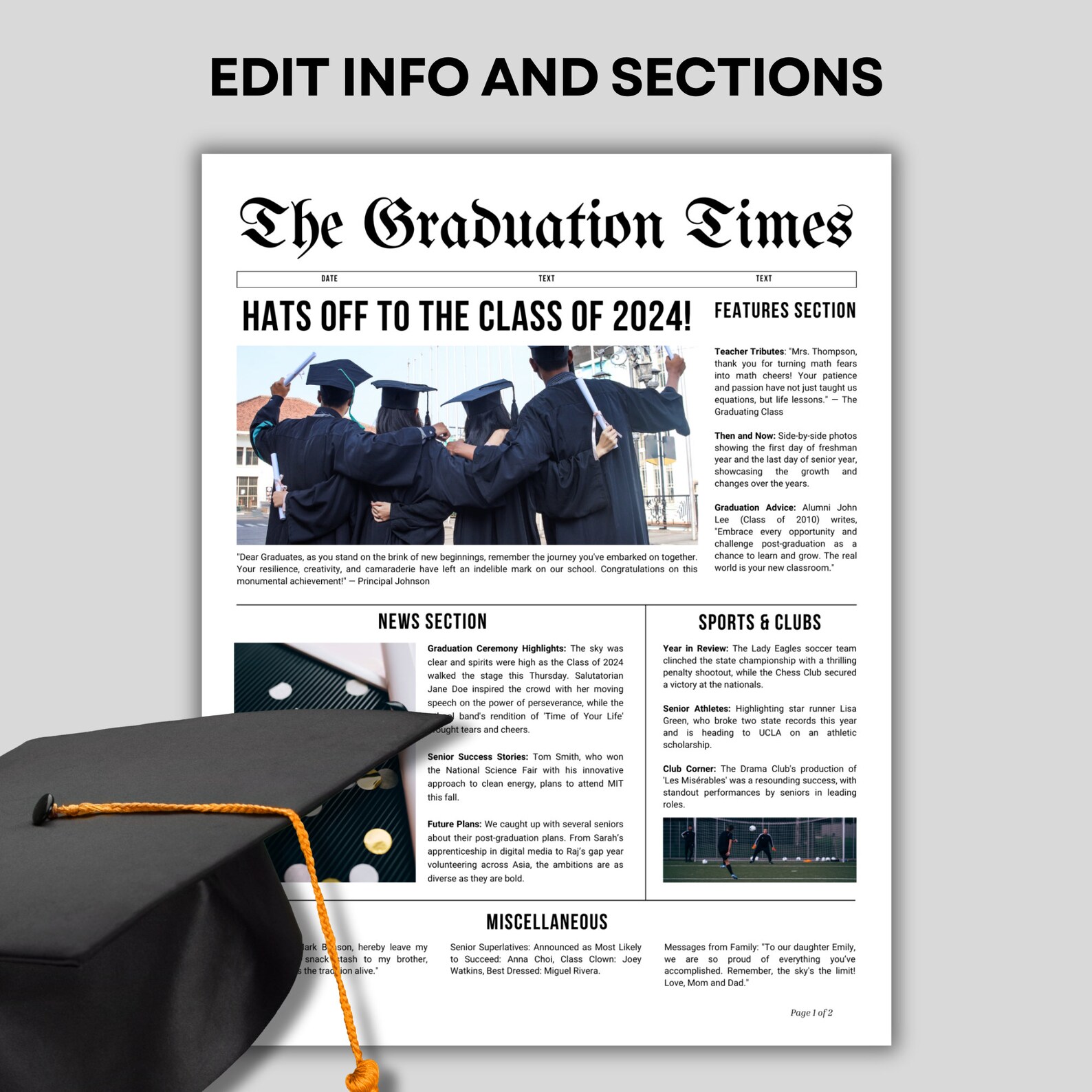 Editable Graduation Newspaper Template, Class of 2024 (canva) - Etsy