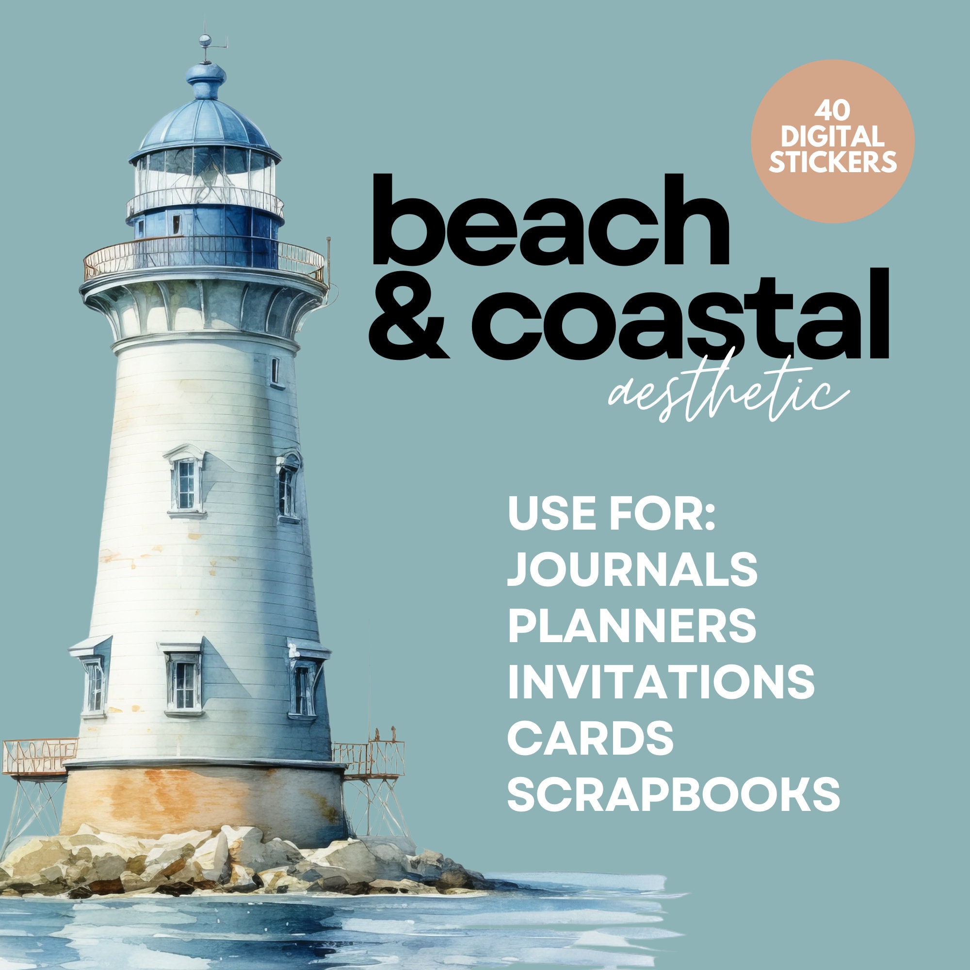 Beach & Coastal Digital Stickers | Planner, Journal (PNG, Instant ...