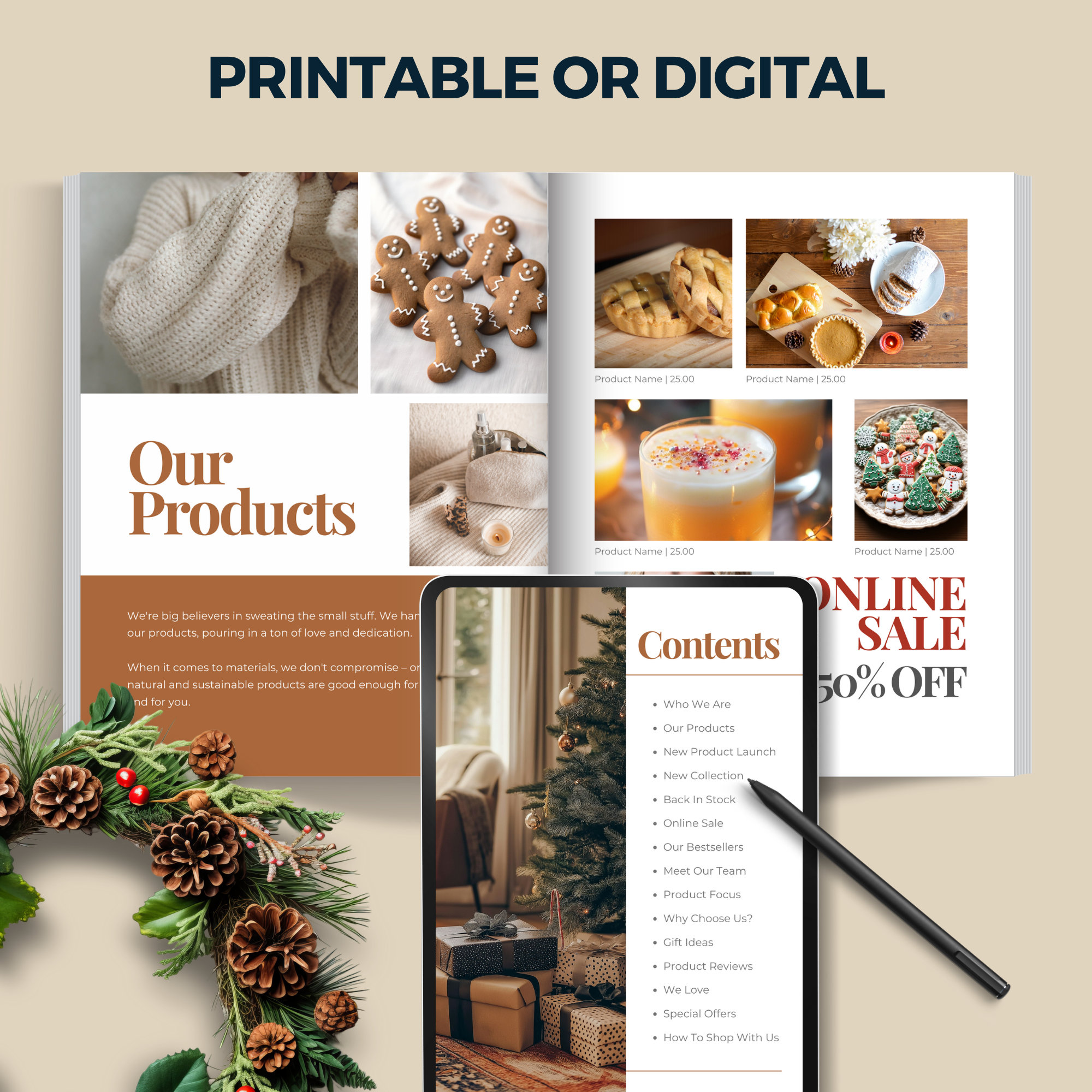 Editable Holiday Gift Guide, Christmas Product Catalog, Canva Template ...