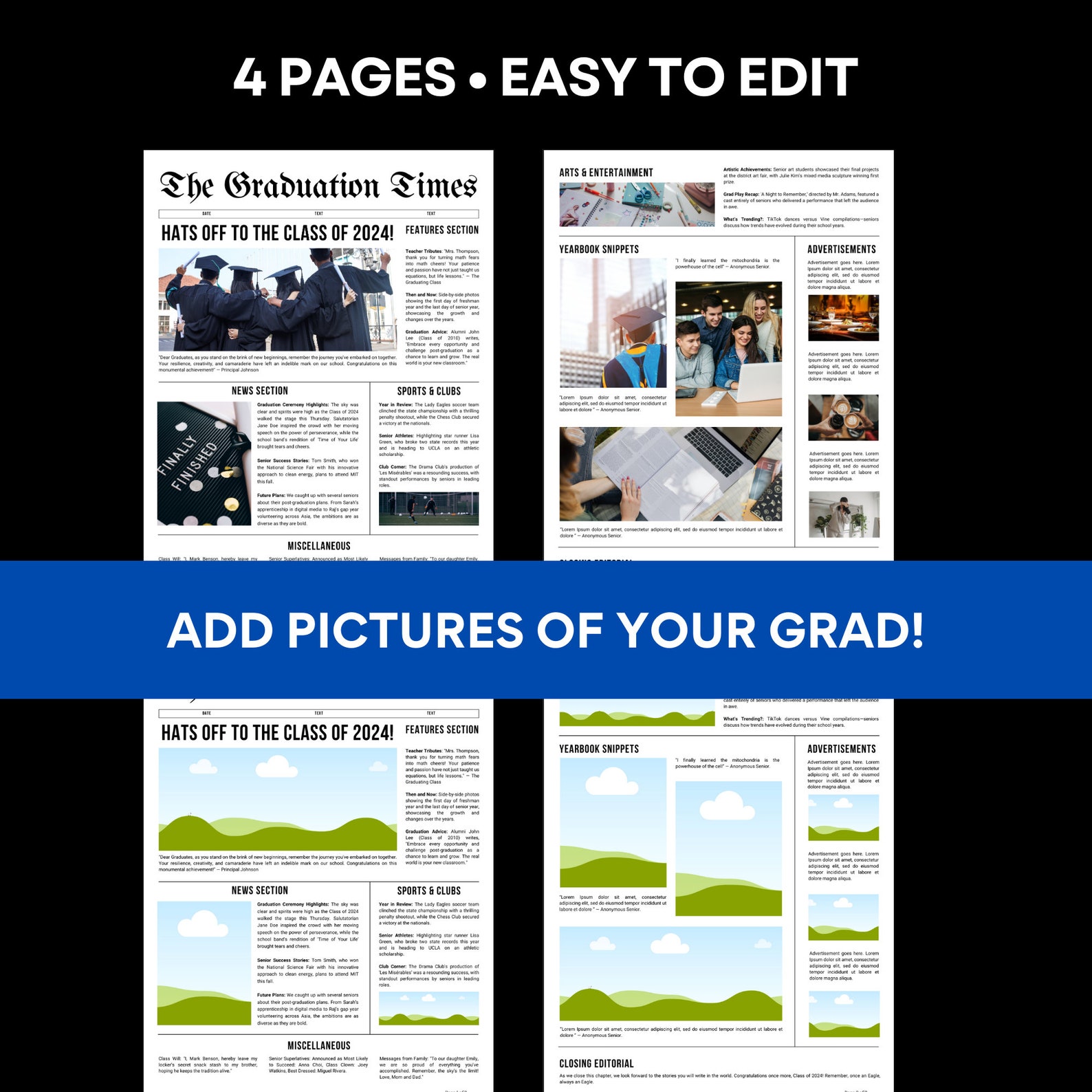 Editable Graduation Newspaper Template, Class of 2024 (canva) - Etsy