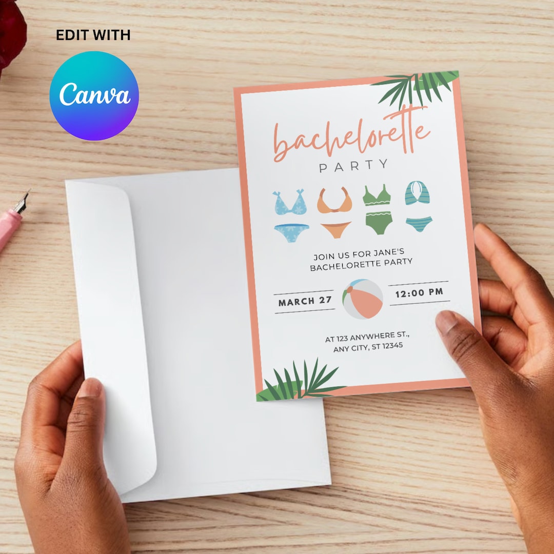 Beachy Bachelorette Party Invitation – Editable Canva Template (digital ...