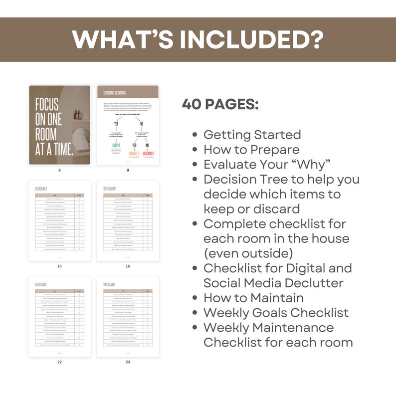 Decluttering Guide, Declutter Checklists, Home Cleaning Guide, Step-by ...