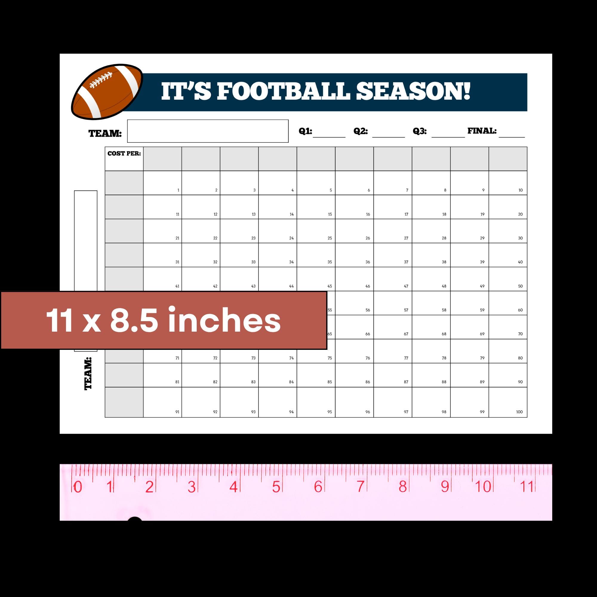 Football Squares Game: 100 Square Grid, Editable Template (printable ...