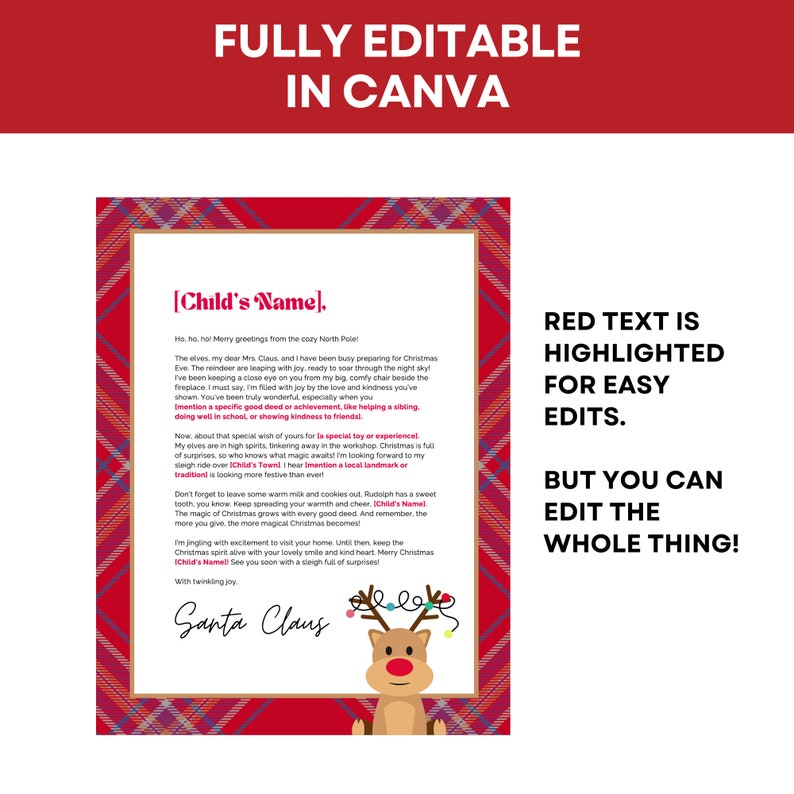 Editable Letter From Santa, Santa Nice List Certificate, North Pole ...