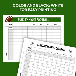 Sunday Night Football Squares, Printable Game (PDF) - Etsy