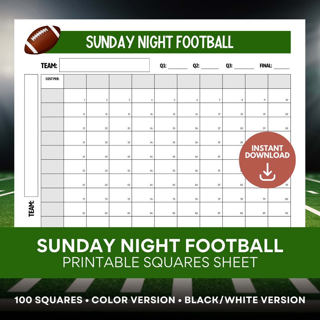Sunday Football Squares, Pro Football Squares, College Football ...
