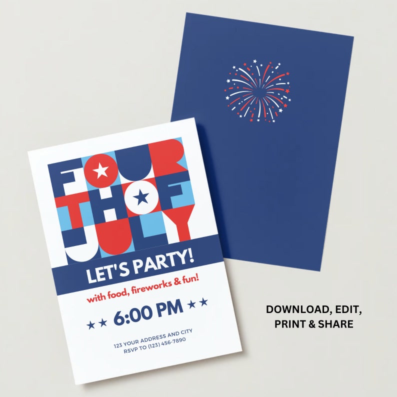 Editable 4th of July Party Invitation – Canva Template (digital ...