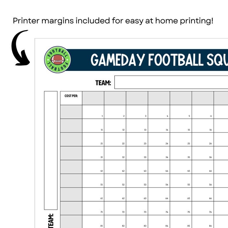 Football Squares Printable, Editable Game Day Template (PDF) - Etsy