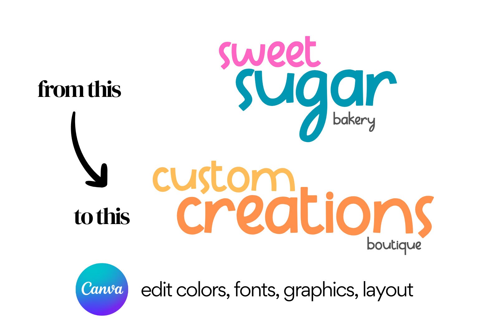 Editable Colorful Bakery Logo Canva Template DIY Cupcake Logo Design ...