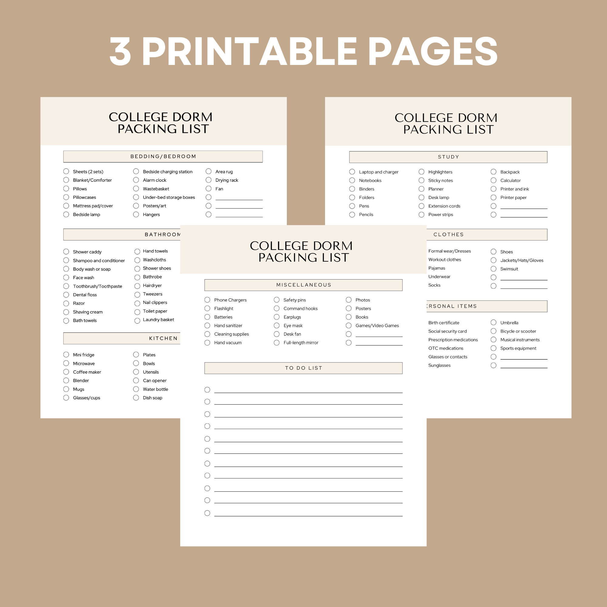 College Dorm Packing Checklist, College Packing List, College Freshman ...