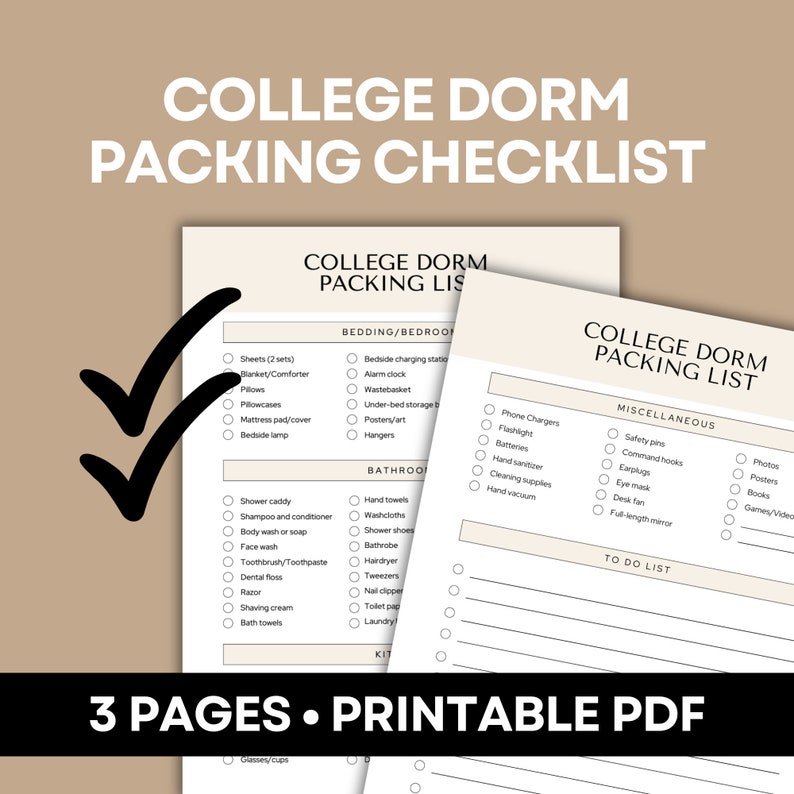 College Dorm Packing Checklist, College Packing List, College Freshman ...