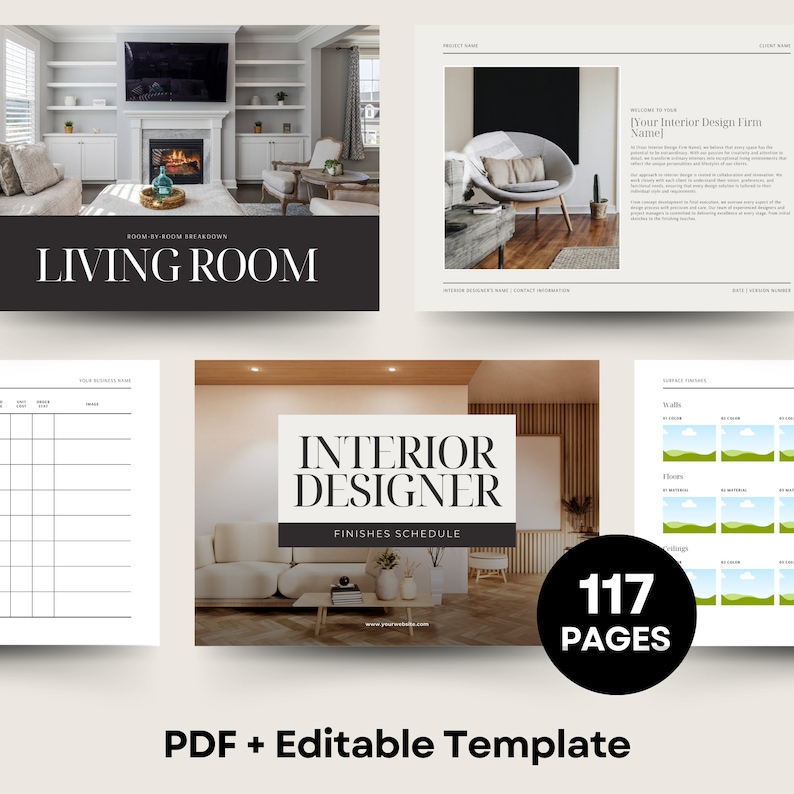 Interior Design Finishes Schedule | 117-page Editable Canva Template ...