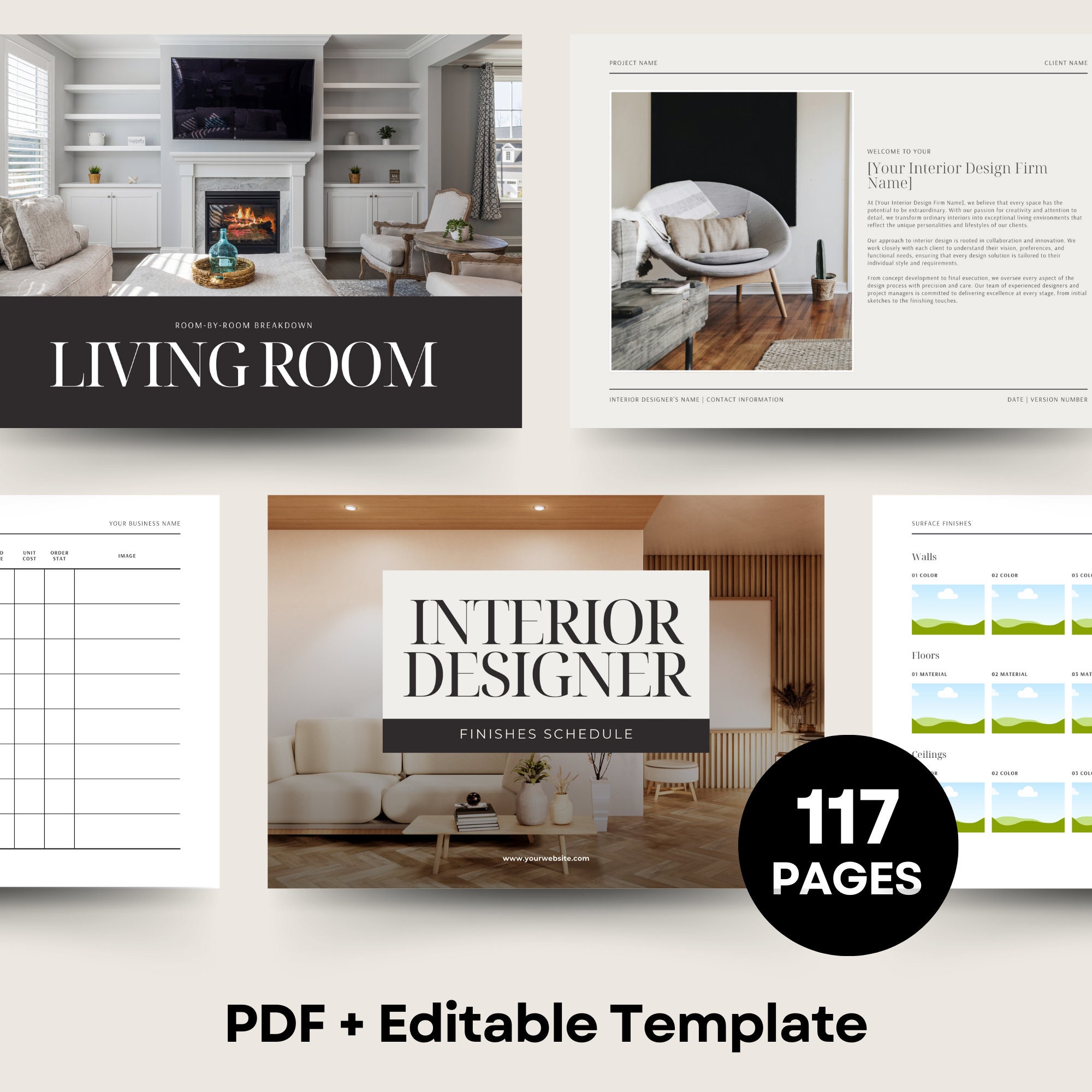Interior Design Finishes Schedule | 117-page Editable Canva Template ...